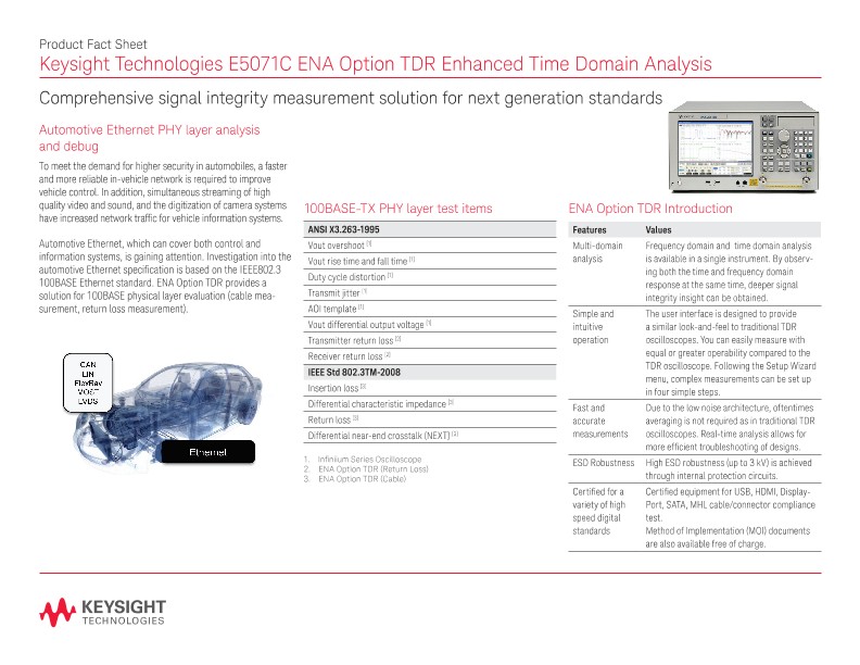 E5071C ENA Option TNR Enhanced Time Domain Analysis – Product Fact Sheet PDF Asset Page | Keysight